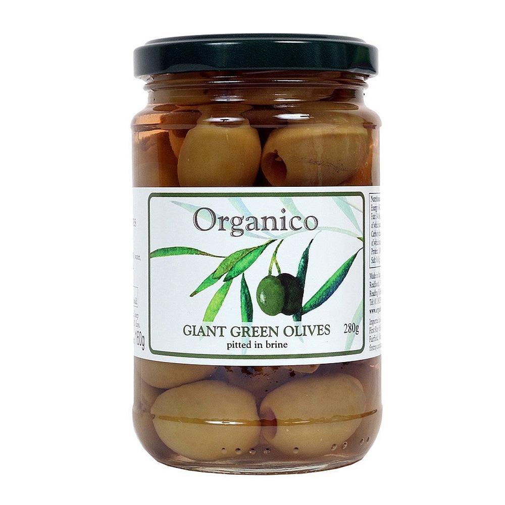 Organico Giant Green Olives Pitted in Brine 280g - Garage Whole Foods